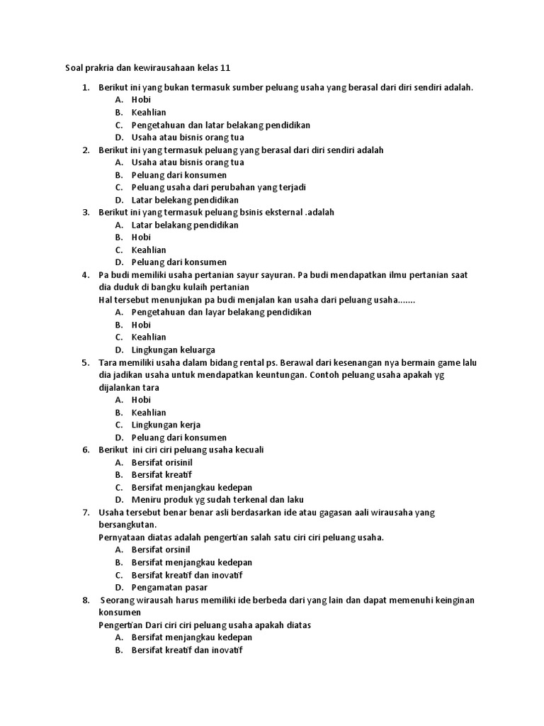 Soal PKWU KELAS 11 | PDF