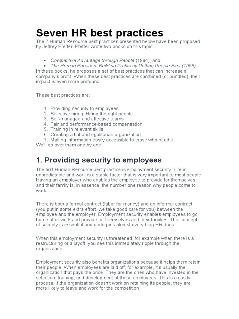 Seven HR Best Practices | Download Free PDF | Employment | Human ...