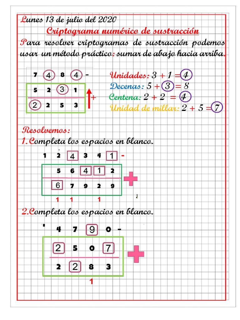 Criptograma Numérico de Sustracción Clase | PDF