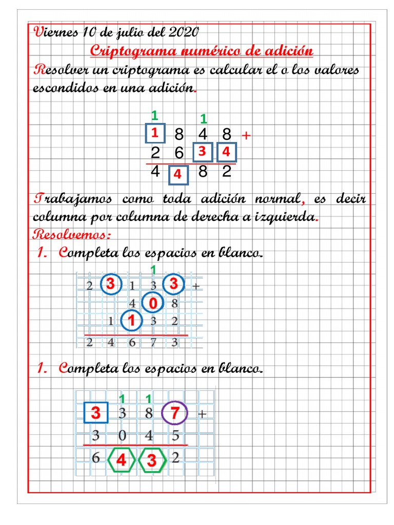 Criptograma Numérico de Adición Clase | PDF