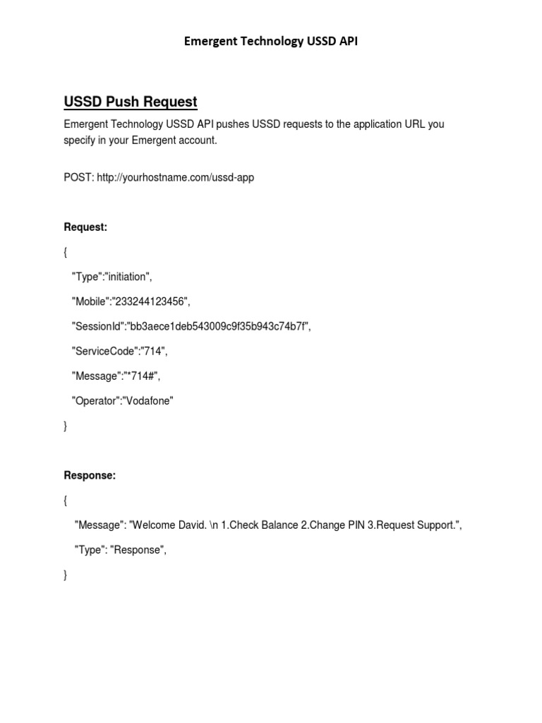 Emergent Technology USSD Gateway API V1.0.0 2 | PDF | Hypertext Transfer Protocol | Cyberspace