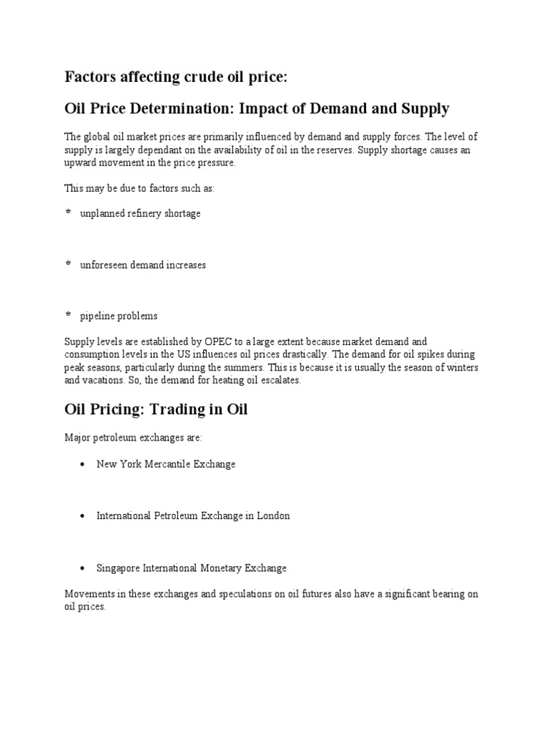 Factors Affecting Crude Oil Price | PDF | Price Of Oil | Petroleum