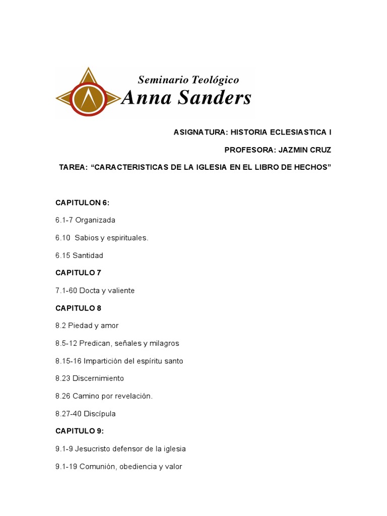 Caracteristicas La Iglesia en Hechos Cap6-10 | PDF