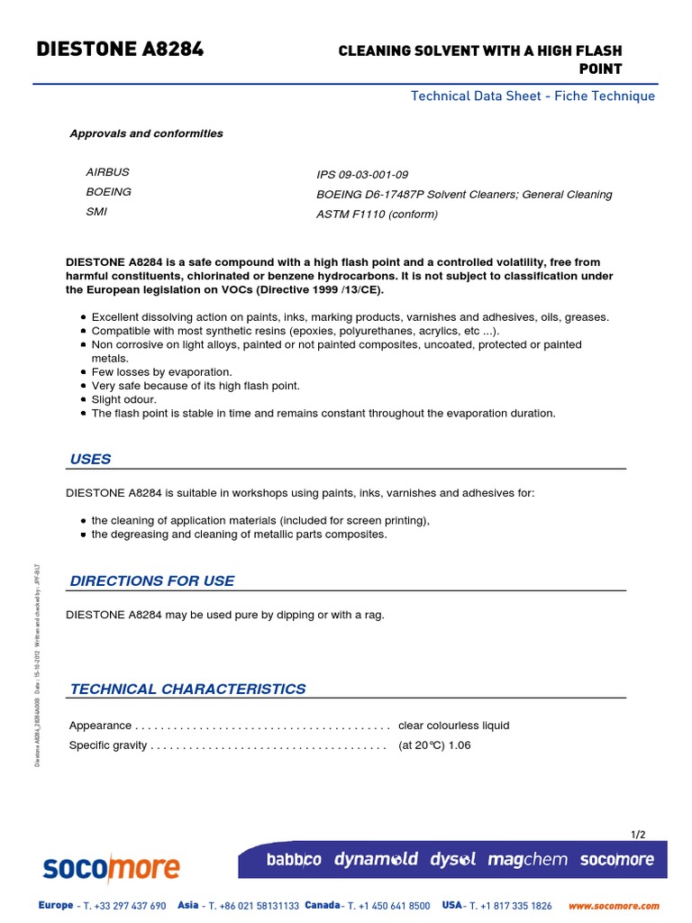 Diestone A8284: Cleaning Solvent With A High Flash Point | PDF | Paint ...