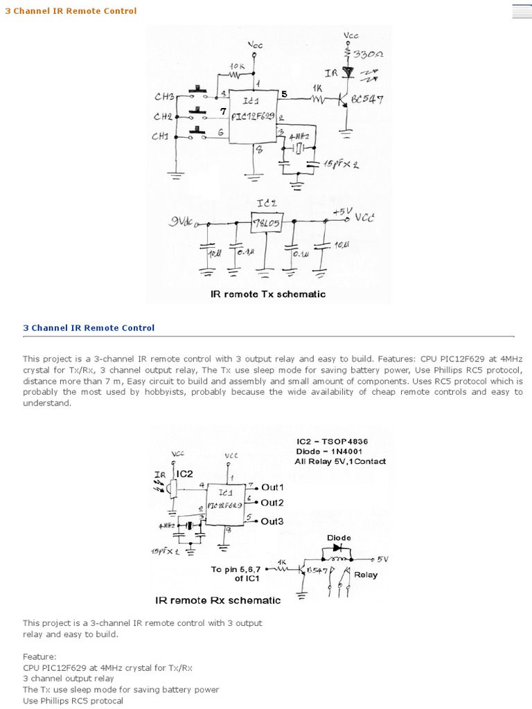 3 Channel IR Remote Control | PDF | Remote Control | Bit