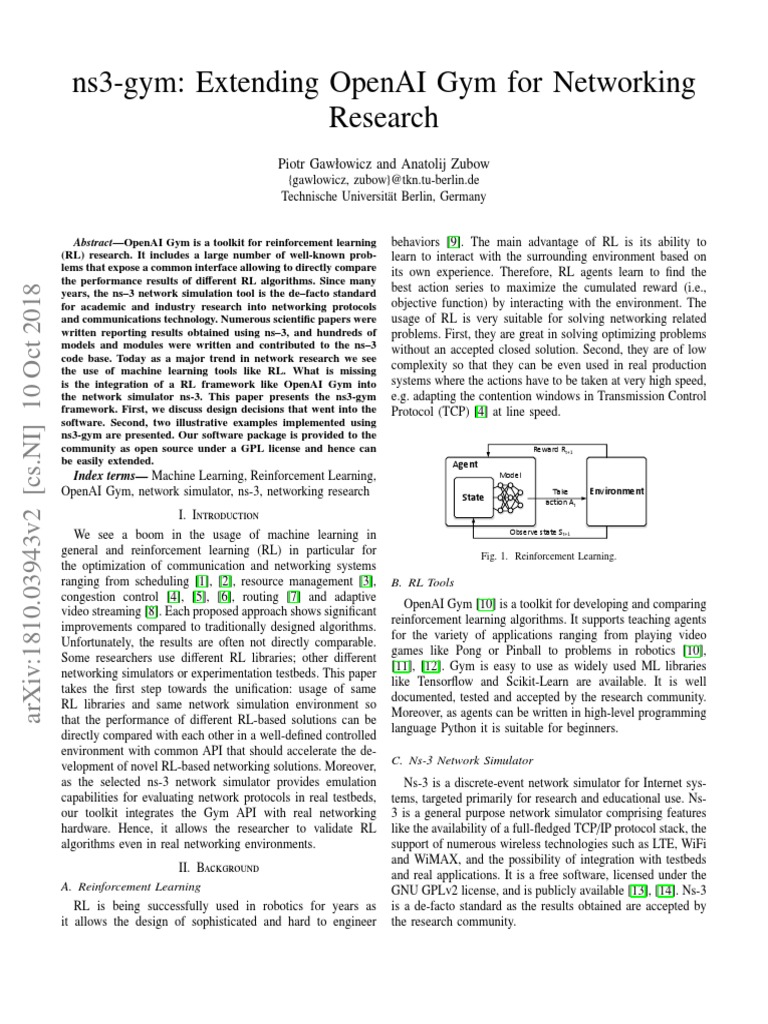 Ns3-Gym: Extending OpenAI Gym For Networking | PDF | Computer Network ... Ns3-Gym: Extending OpenAI Gym For Networking | PDF | Computer Network ...