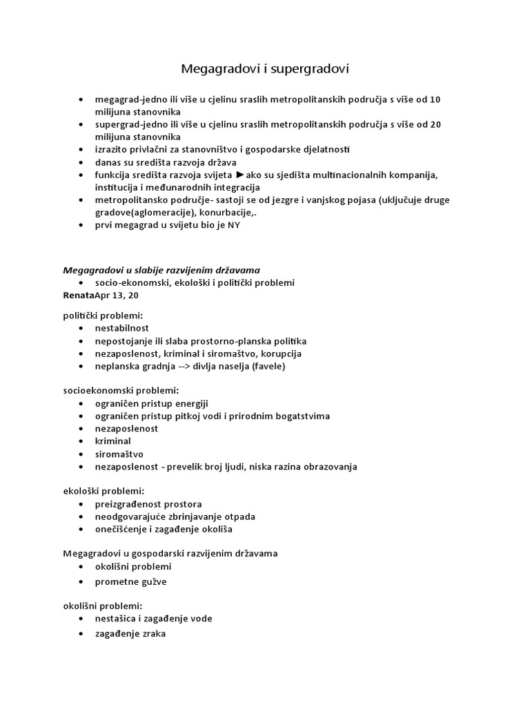 Megagradovi I Supergradovi1 | PDF