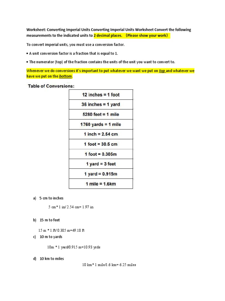 Converting+Imperial+Units Worksheet | PDF | Teaching Methods & Materials