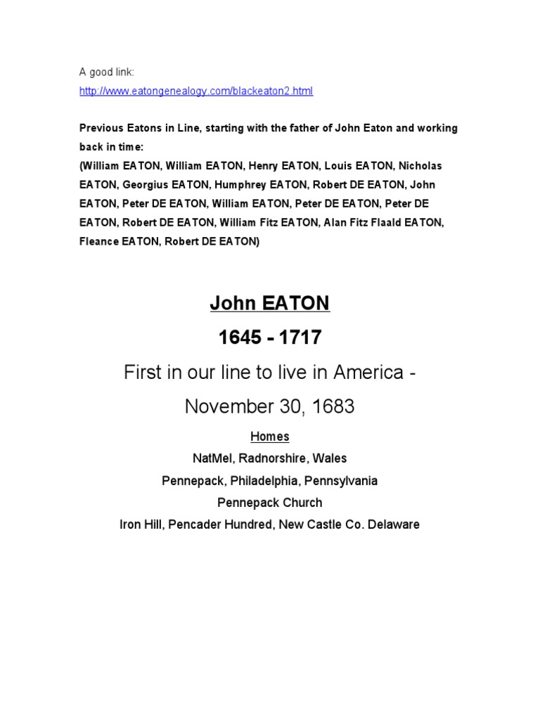 Eaton Family Genealogy Overview | PDF