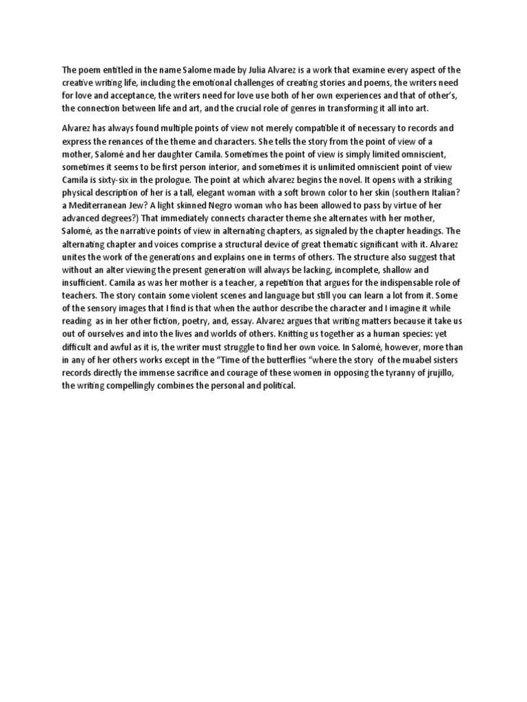 The Poem Entitled in The Name Salome Made by Julia Alvarez Is A Work ...