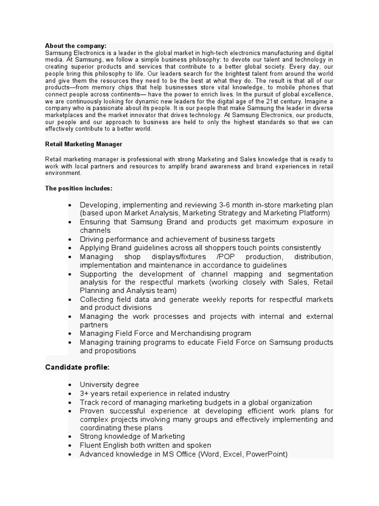 Retail Marketing Manager | PDF | Retail | Brand