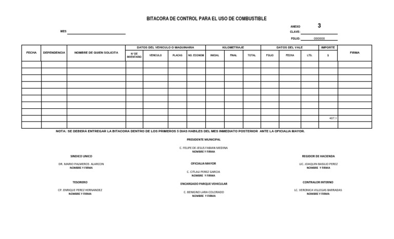 Formato Bitácora de Combustible Anexo 3 | PDF