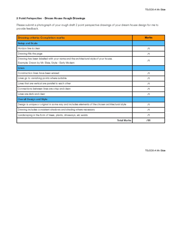 2 Point Perspective - Dream House Rough Drawings | PDF