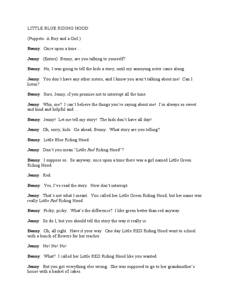 Little Blue Riding Hood (Puppets-A Boy and A Girl.) | PDF | Little Red ...