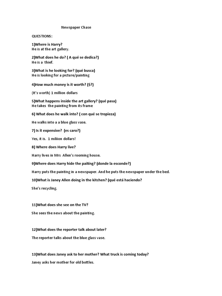 Newspaper Chase: Questions & Answers | PDF