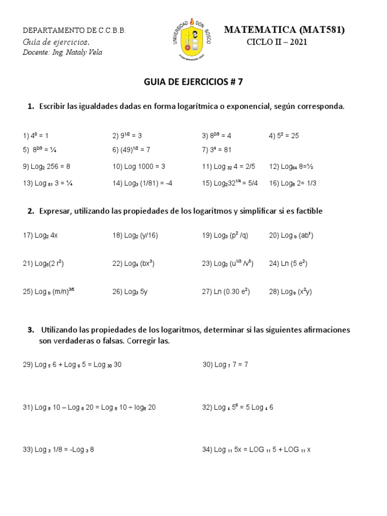 Guia 7 LOGARITMOS | PDF | Logaritmo | Funciones y mapeos