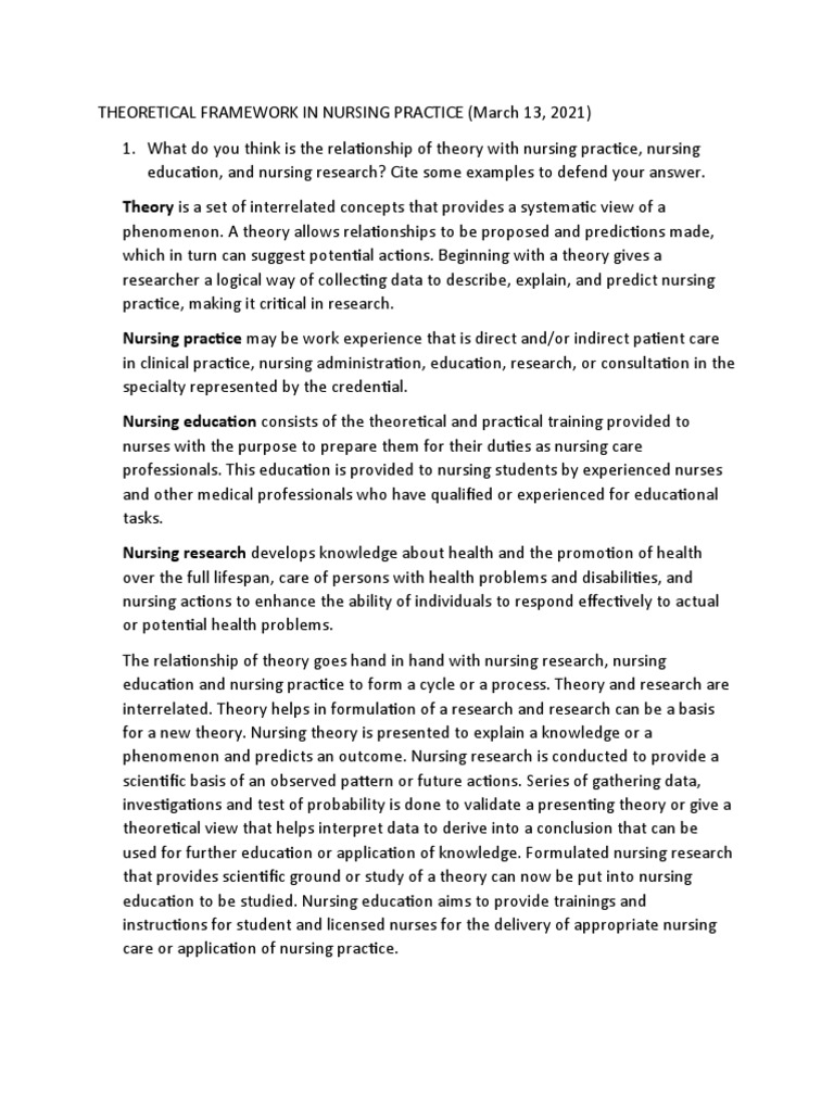 Theoretical Framework in Nursing Practice | PDF | Theory | Nursing