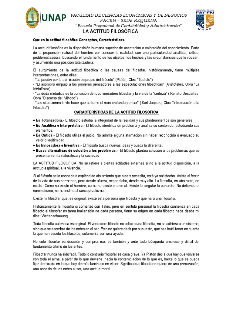 Definición y características de la actitud filosófica | PDF ...