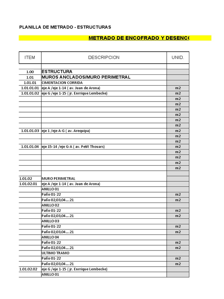 Metrado de Encofrado y Desencofrado | PDF