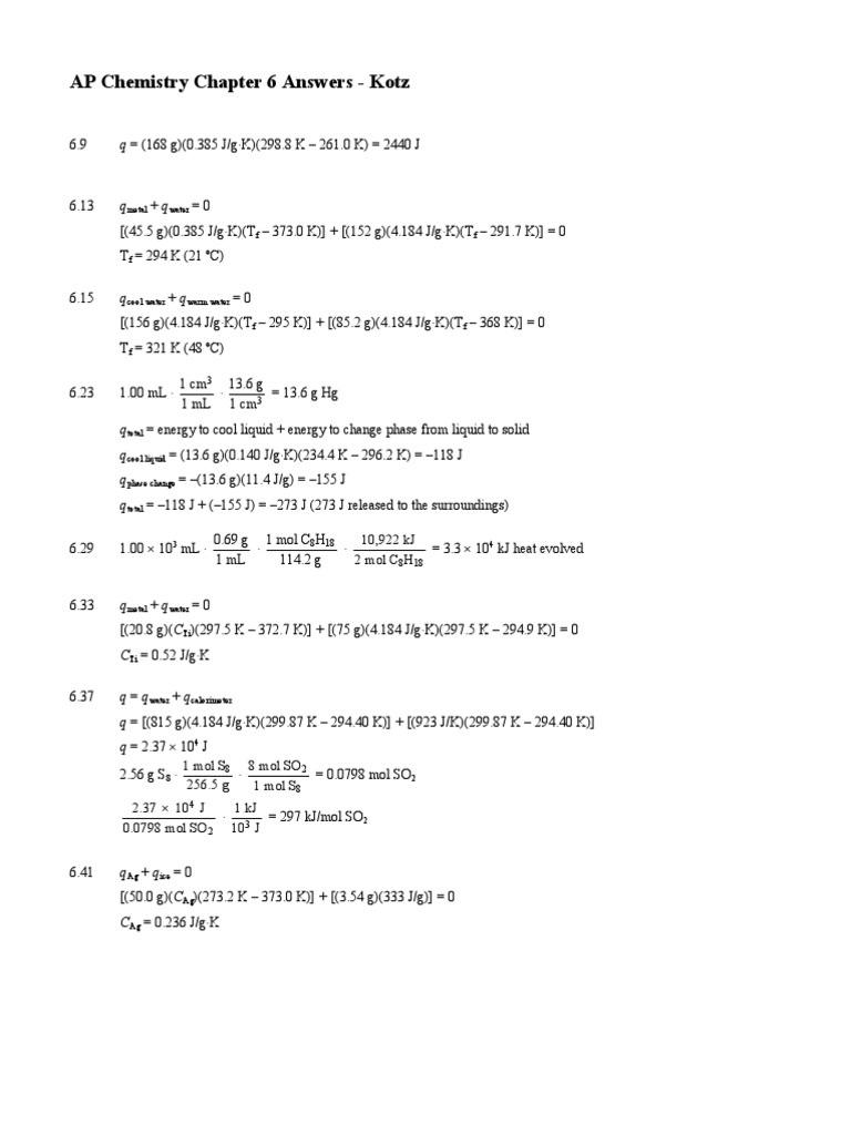 AP Chemistry Chapter 6 HWAnswers | PDF | Solution | Chemical Substances