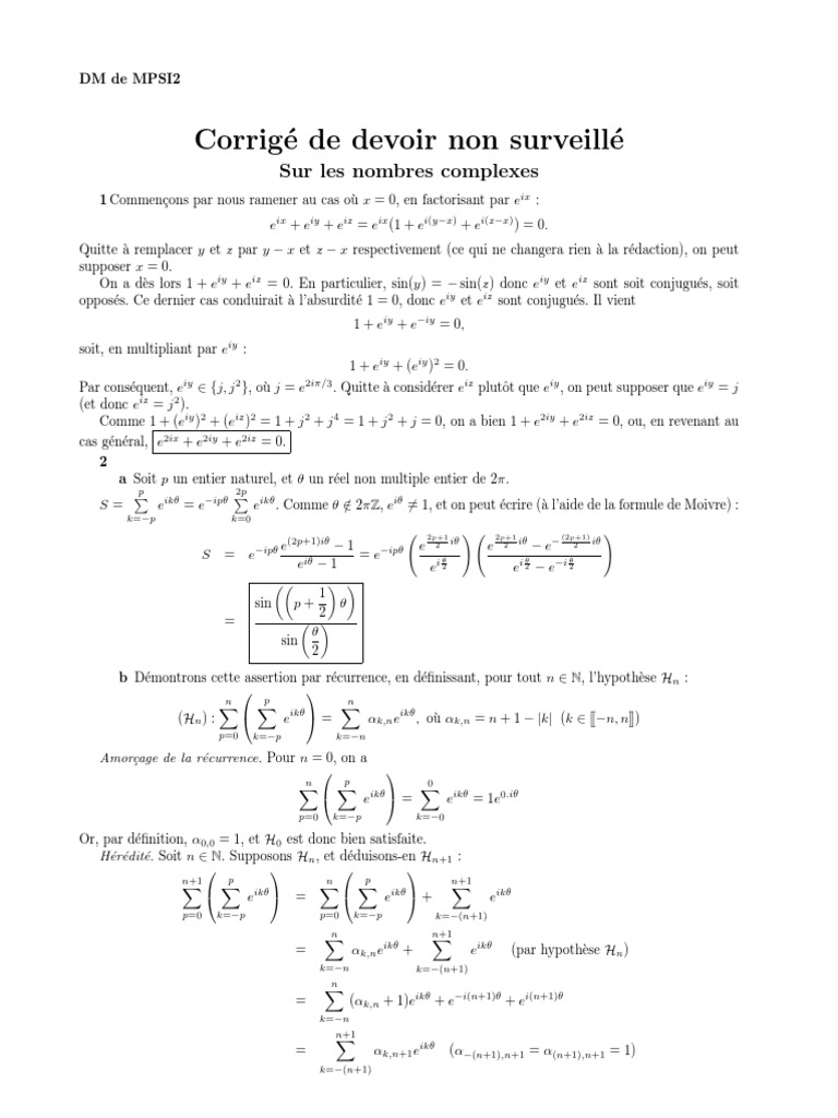 Corrigé DM MPSI2 : Nombres Complexes | PDF | Mathématiques | Concepts mathématiques