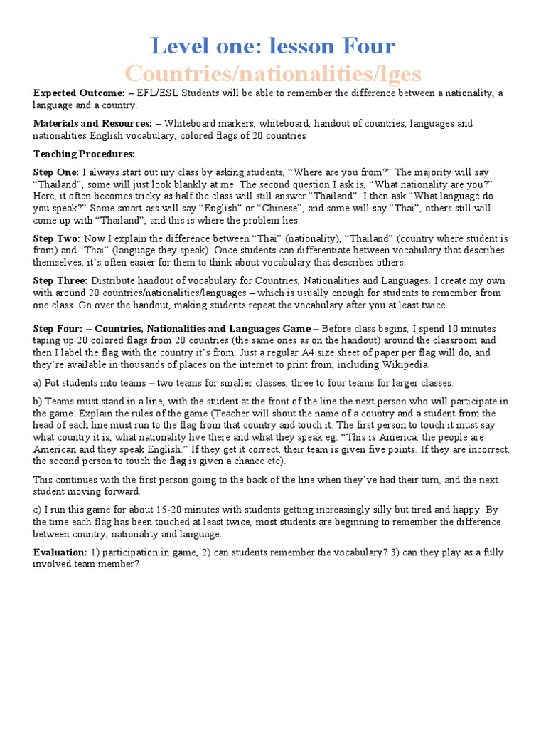 ESL Lesson: Countries and Nationalities | PDF | Education Theory | Pedagogy