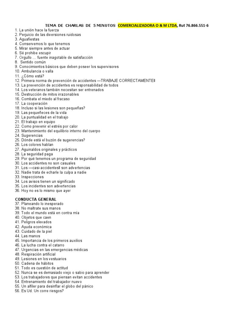 Temas de Charlas de Seguridad Laboral | PDF