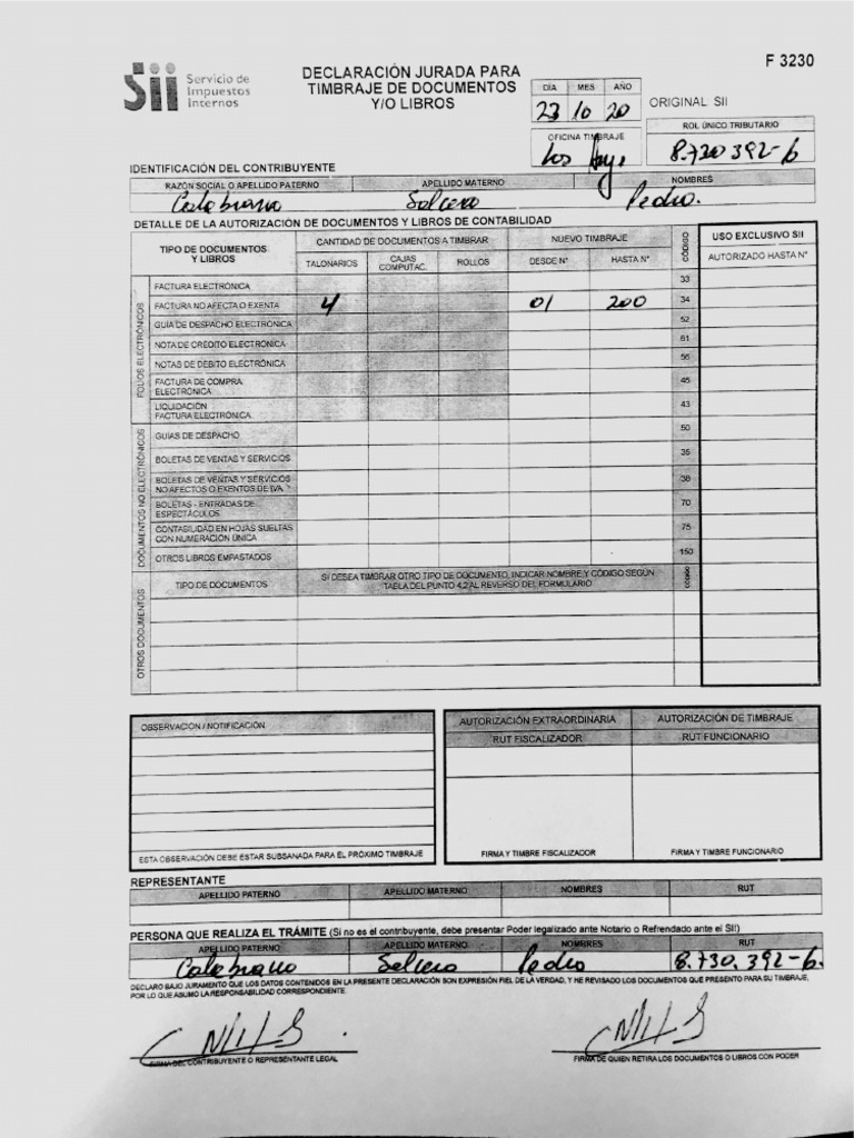 Solicitud de Timbraje F3230 | PDF