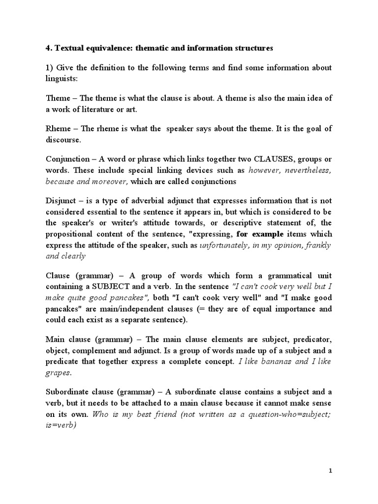 Textual Equivalence: Thematic and Information Structures: Because and Moreover, Which Are Called ...