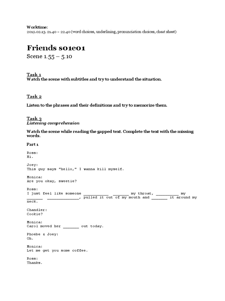 Friends S01e01: Scene 1.55 - 5.10 | PDF
