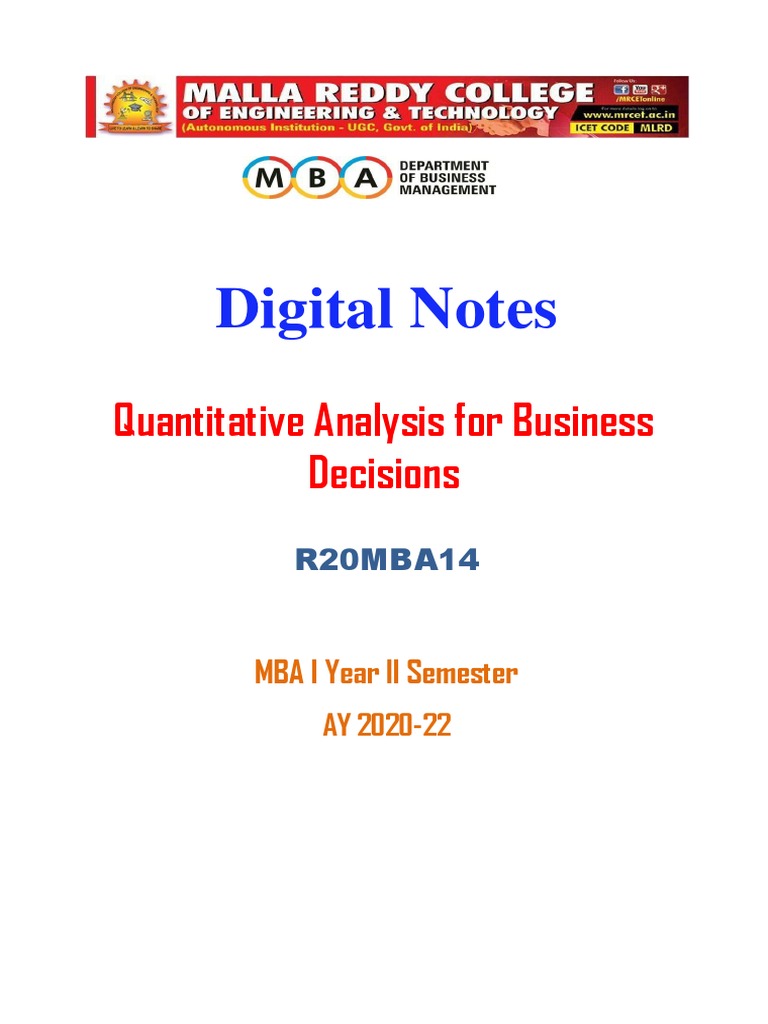 Quantitative Analysis for Business Decisions | PDF | Mathematical ...