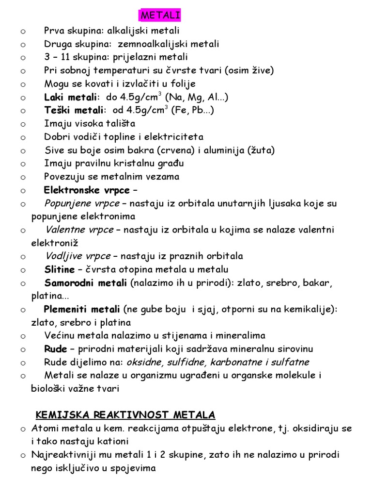 Metali Kemija 1) | PDF