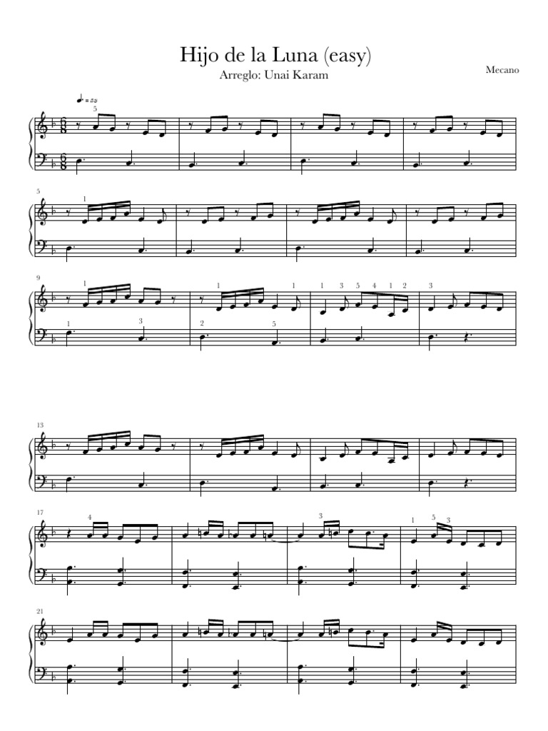 Partitura Piano Hijo de La Luna Mecano | PDF