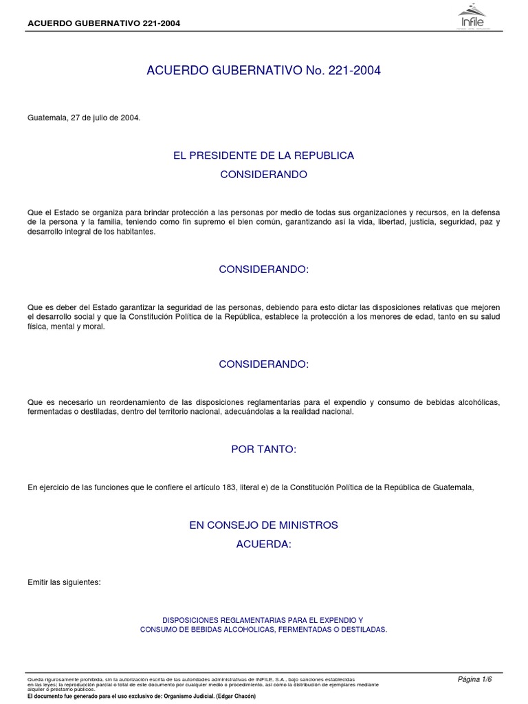 Acuerdo Gubernativo 221-2004 | PDF | Multa (pena) | Club nocturno