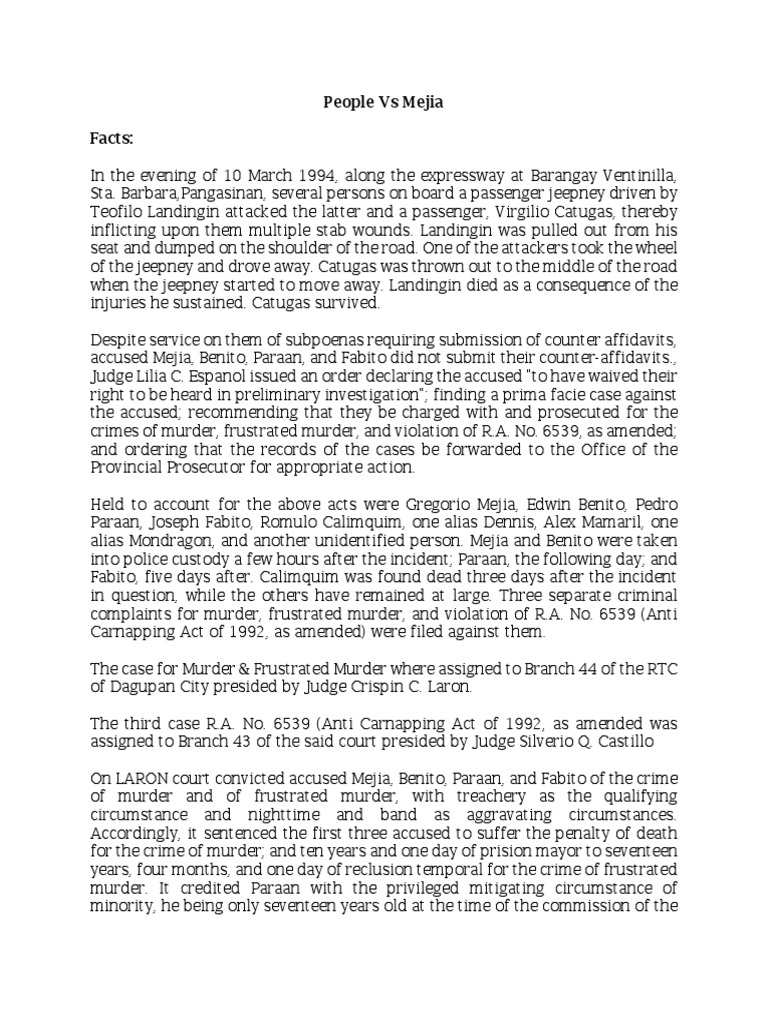 Acquittal in Mejia Murder Case | PDF | Prosecutor | Murder