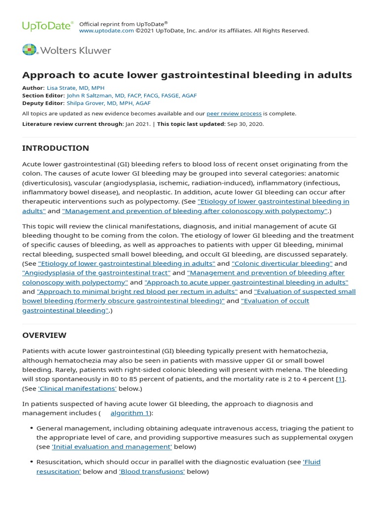 Approach To Acute Lower Gastrointestinal Bleeding in Adults UpToDate ...