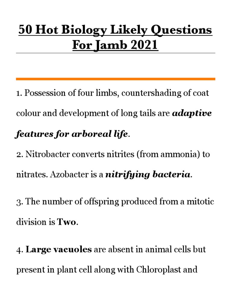 Biology Key Points and Likely Jamb 2021 Biology Questions | PDF ...