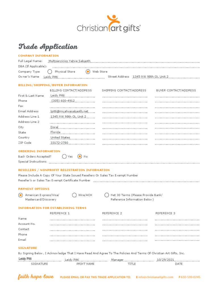 Trade Application Form | PDF