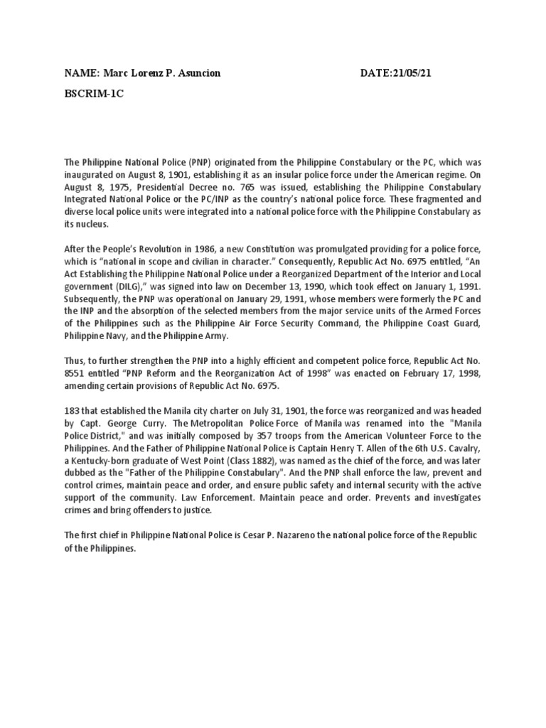 Historical Background of The PNP | PDF | Police | Emergency Services