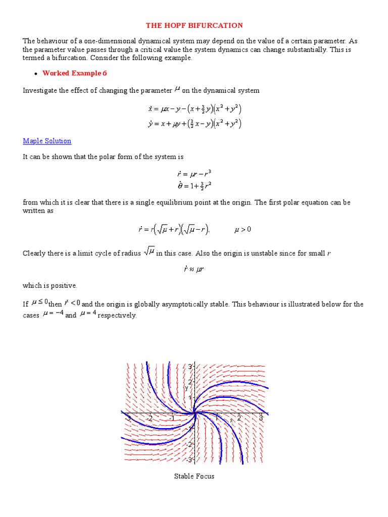 The Hopf Bifurcation: Maple Solution | PDF | Stability Theory ...