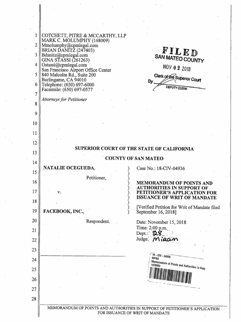 Memorandum of Points and Authorities in Support of PETITIONER'S ...