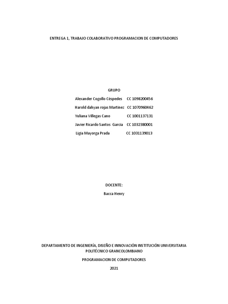 Entrega 1 Programacion de Computadores | PDF