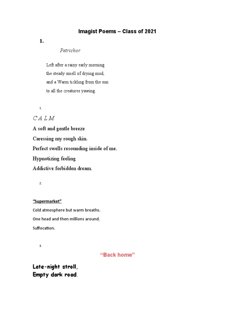 Imagist Poems - Class of 2021 1.: Petrichor | PDF