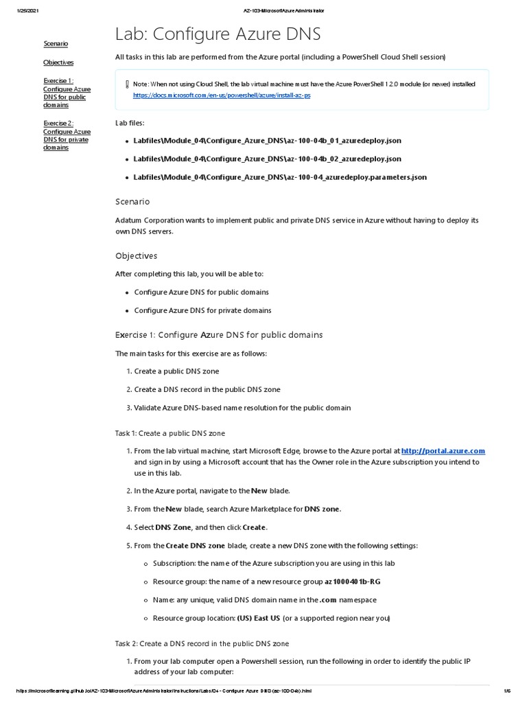 Mod 4 - Lab - Configure Azure DNS | PDF | Domain Name System | Microsoft Azure