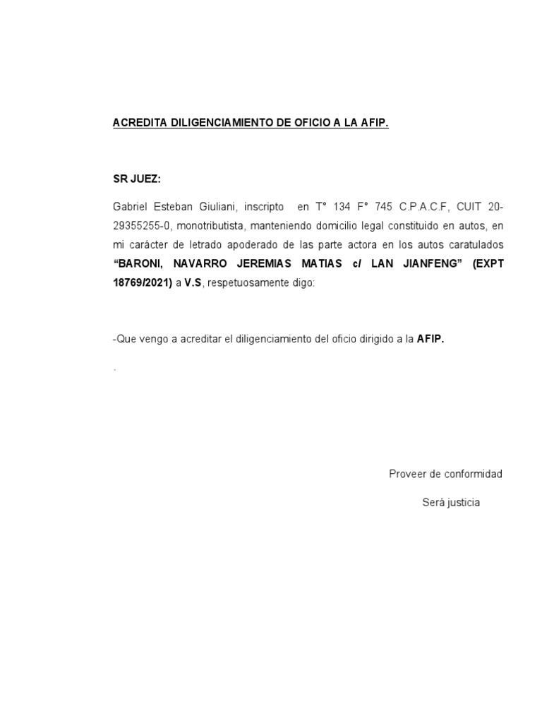 Acreditación de oficio a la AFIP | PDF