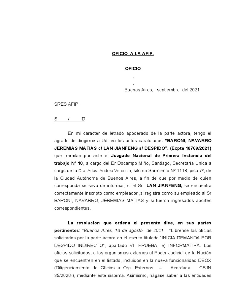 Oficio A La Afip | PDF | Ley Pública | Justicia