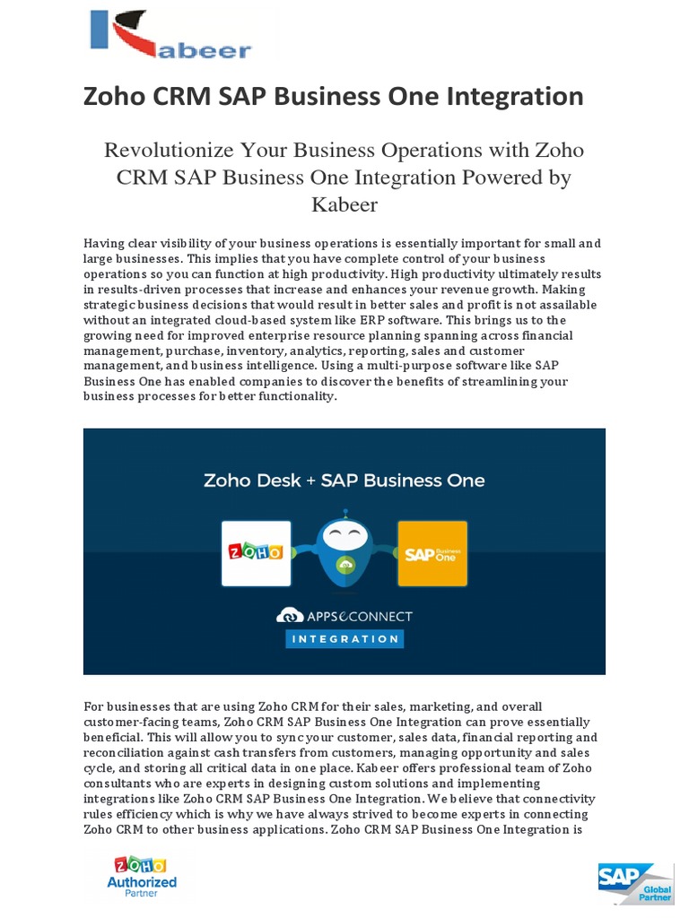 Zoho CRM SAP Business One Integration by Kabeer Consulting and Dilip Sadb | PDF | Customer ...