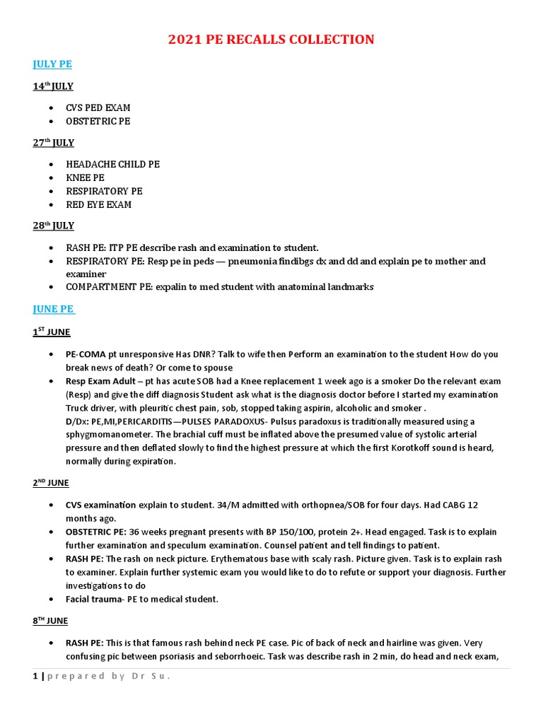 2021 Pe Lists | PDF | Physical Examination | Thorax