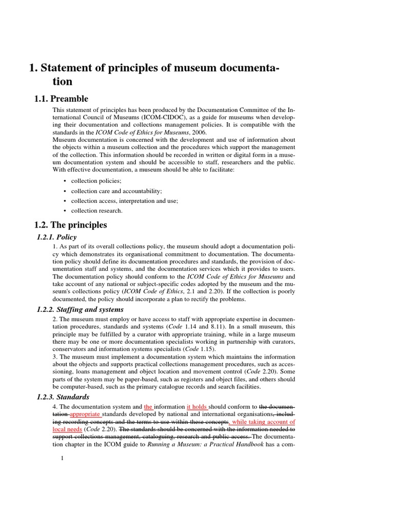 Statement of Principles of Museum Documenta-Tion: 1.1. Preamble | PDF ...