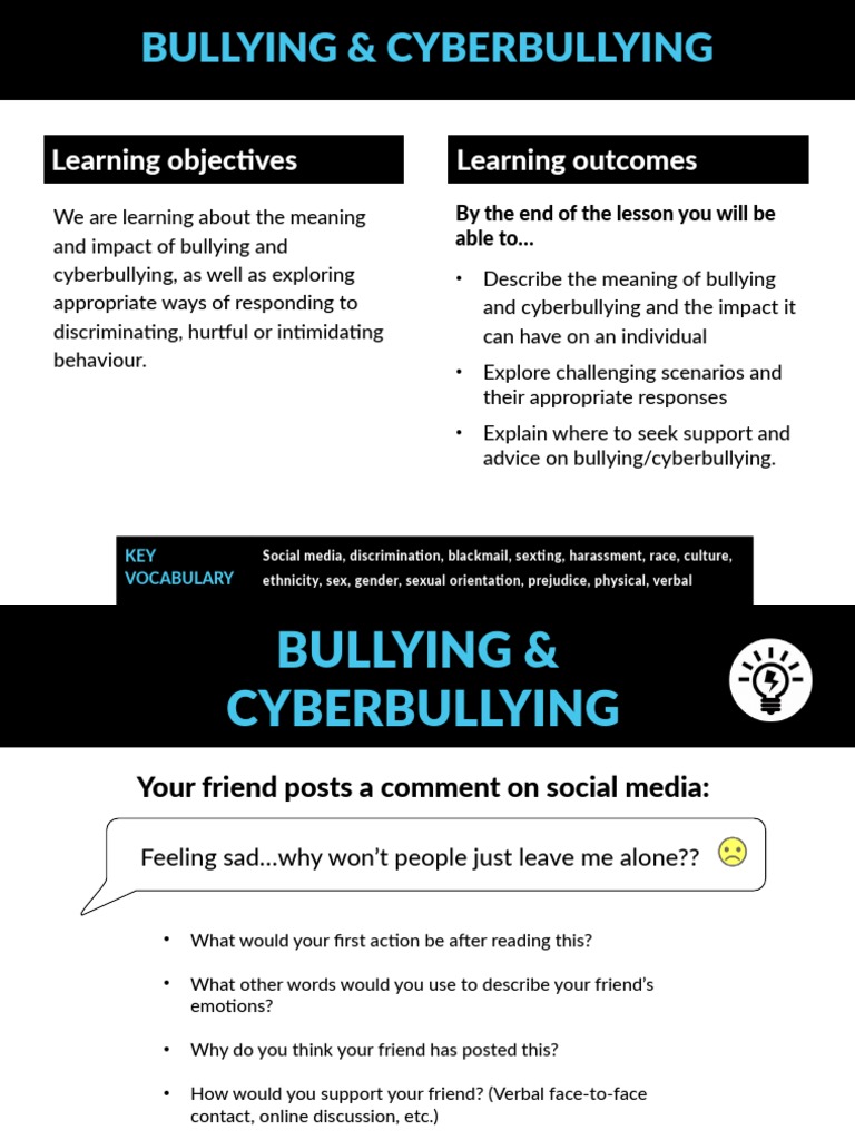 Bullying & Cyberbullying: Learning Objectives Learning Outcomes | PDF ...